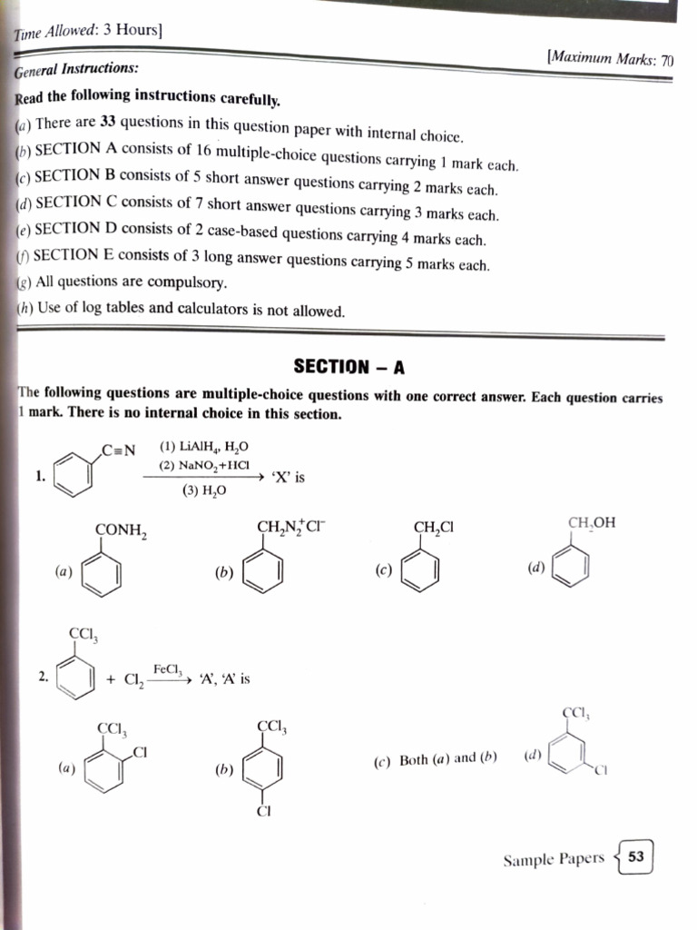 Sample Paper 3 | PDF | Amine | Chemical Reactions