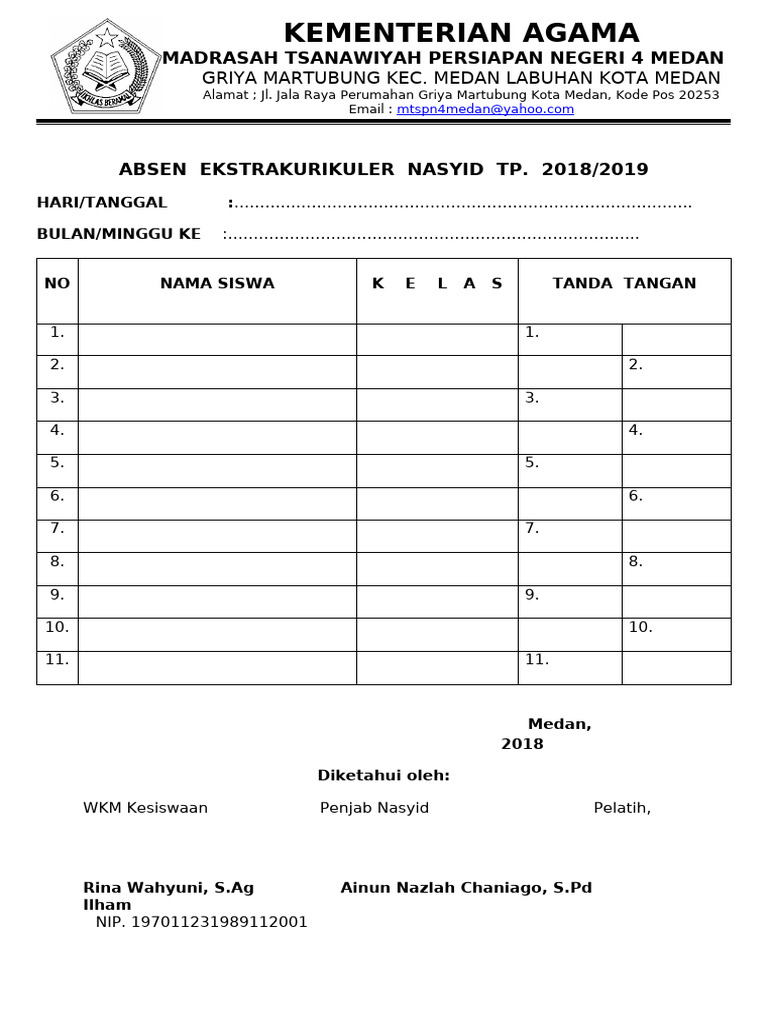 Absen Ekstrakurikuler Griya Martubung | PDF