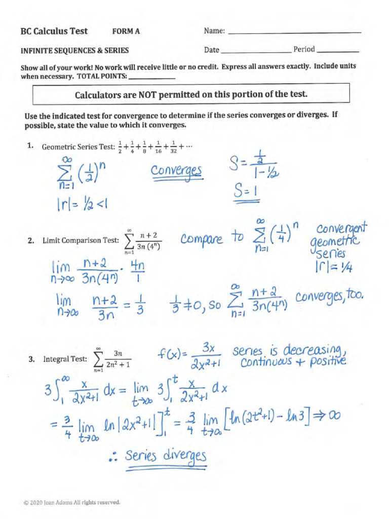 Unit 10 Free-Response Test A Key | PDF
