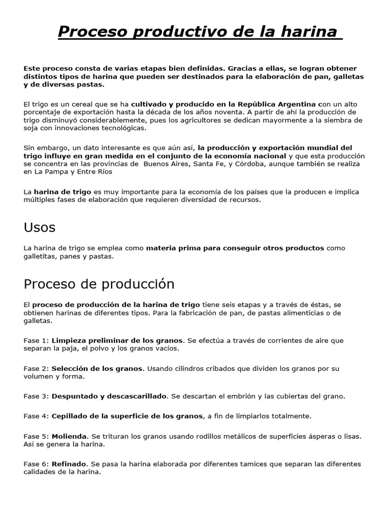 Proceso de producción de harina de trigo | PDF | Harina | Trigo