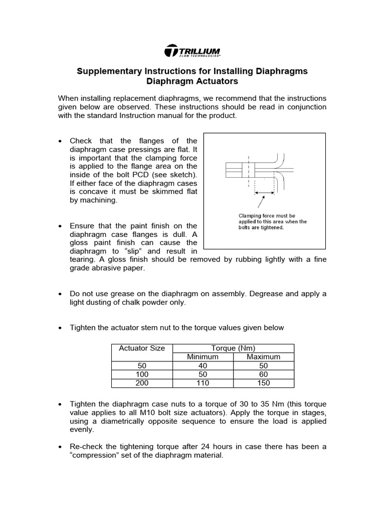 Supplementary Instructions for Installing Diaphragms - Trillium | PDF