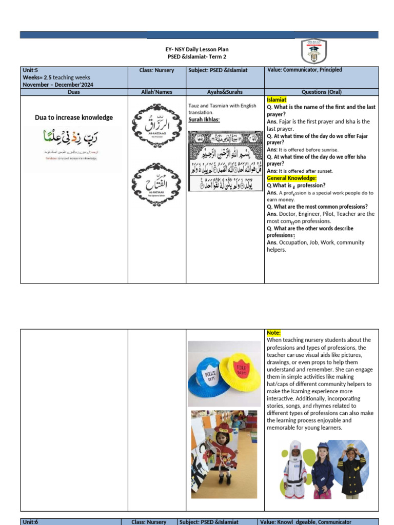 Nursery PSED & Islamiat Lessons | PDF | Cognition | Behavior Modification