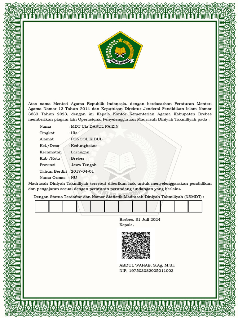 PIAGAM IJOP MDTA DARUL FAIZIN | PDF