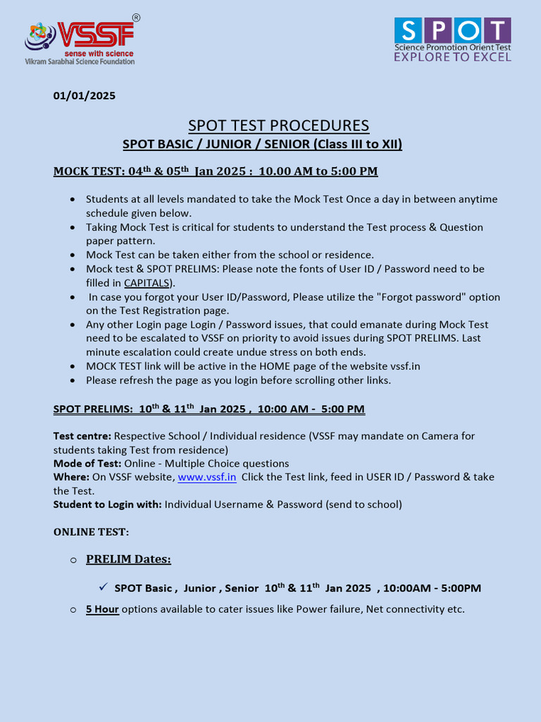 2025 Spot Test Procedures and Schedule | PDF | Password | Button (Computing)