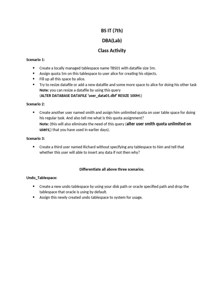 Class Activity Tablespace | PDF