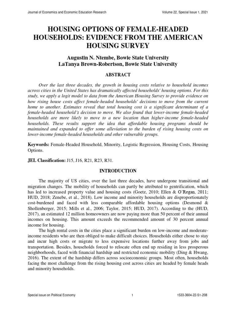 Housing Choices of Female-Headed Households | PDF | Cost Of Living