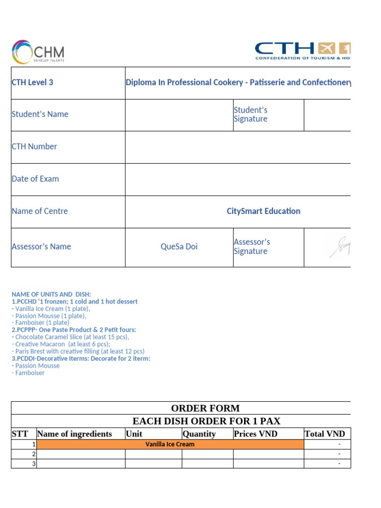Order Form for Exam | PDF | Baked Goods | Cooking