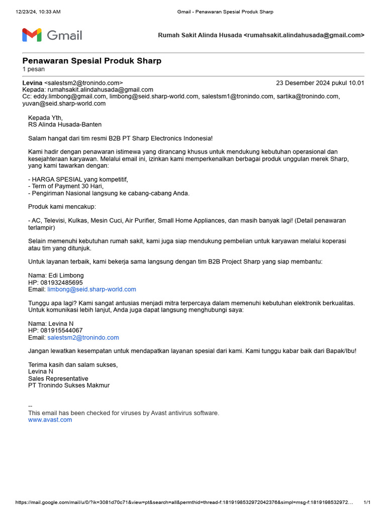 Gmail - Penawaran Spesial Produk Sharp | PDF