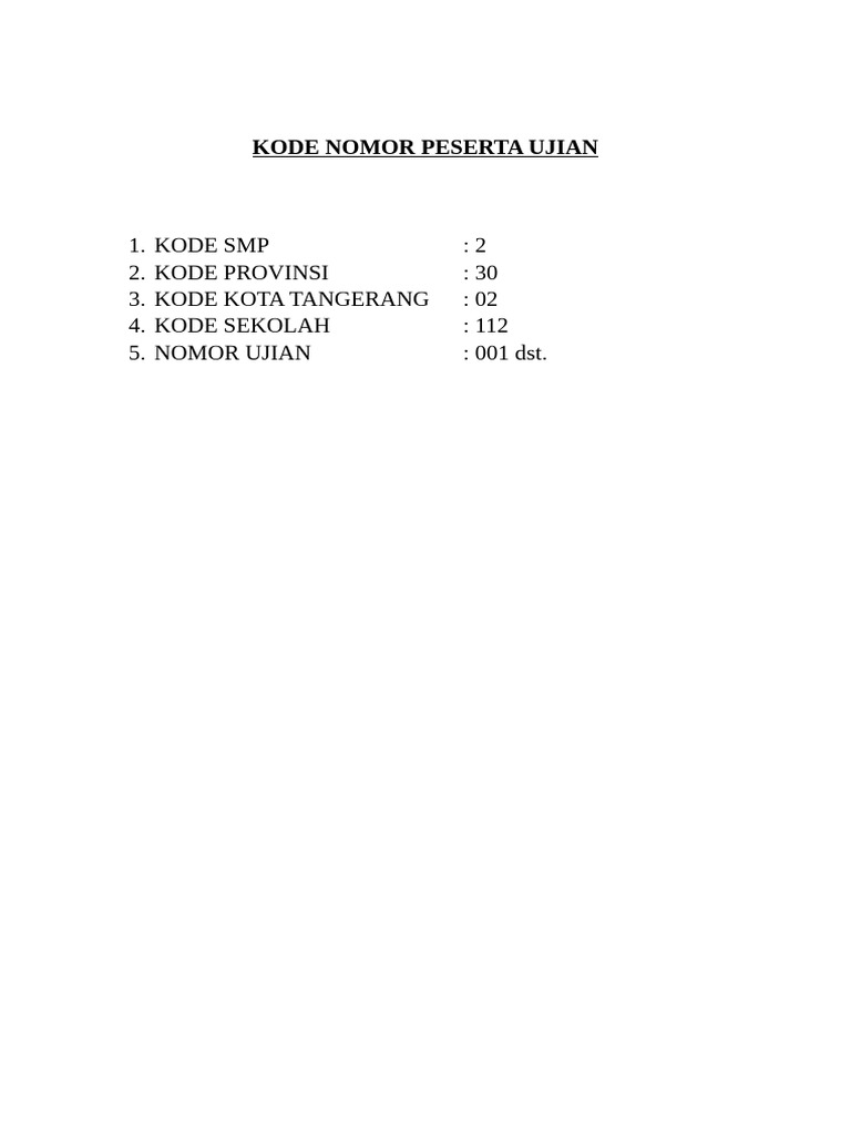 Kode Nomor Peserta Ujian SMP | PDF