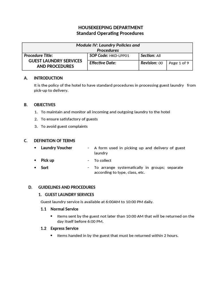 Guest Laundry Services SOP | PDF | Laundry | Fashion