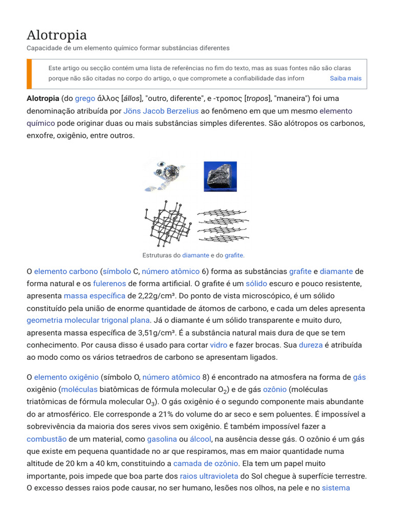 Alotropia – Wikipédia, A Enciclopédia Livre | PDF | Química | Natureza