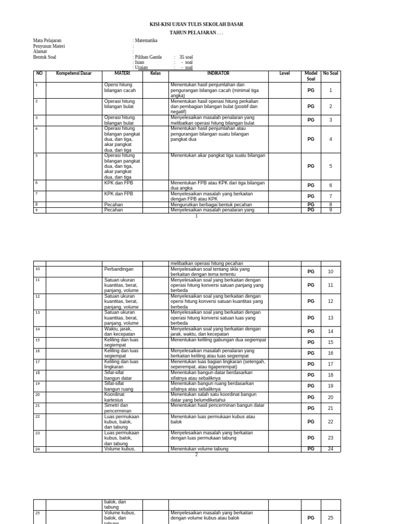 4. KISI KISI MATIK | PDF