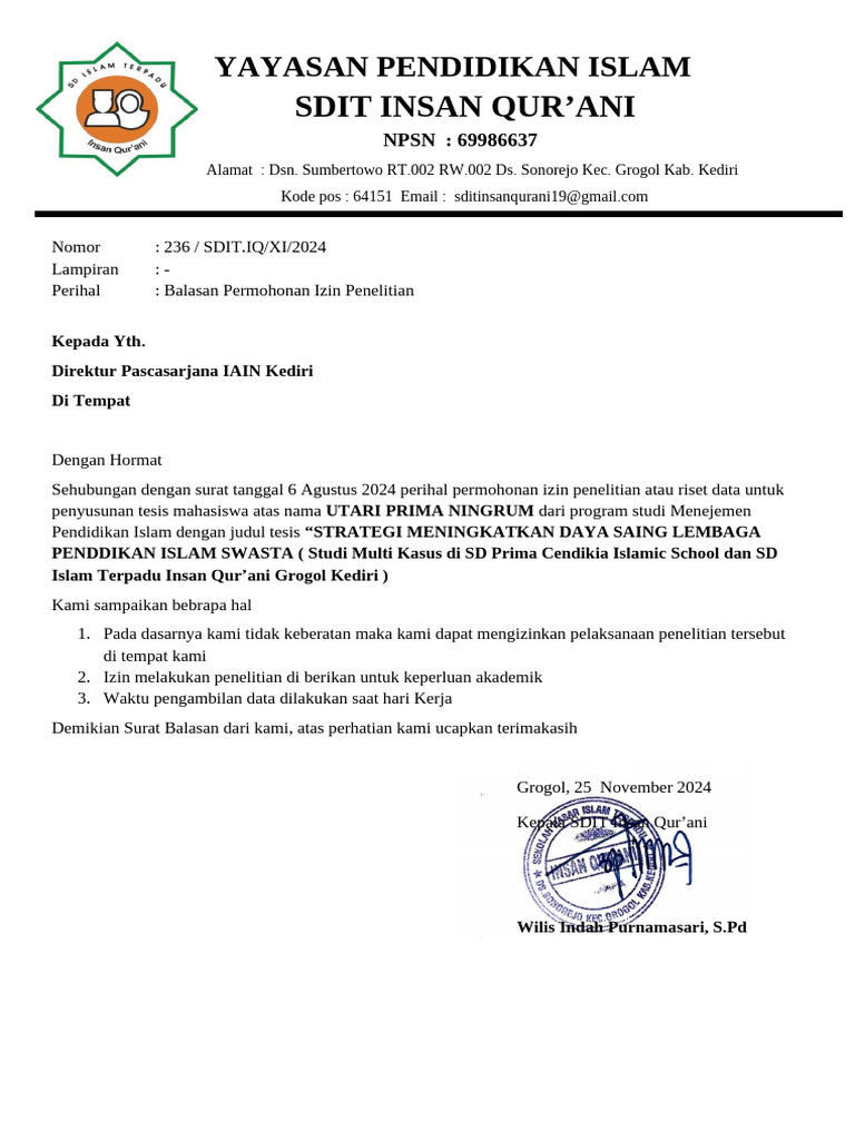 surat balasan penulisan | PDF