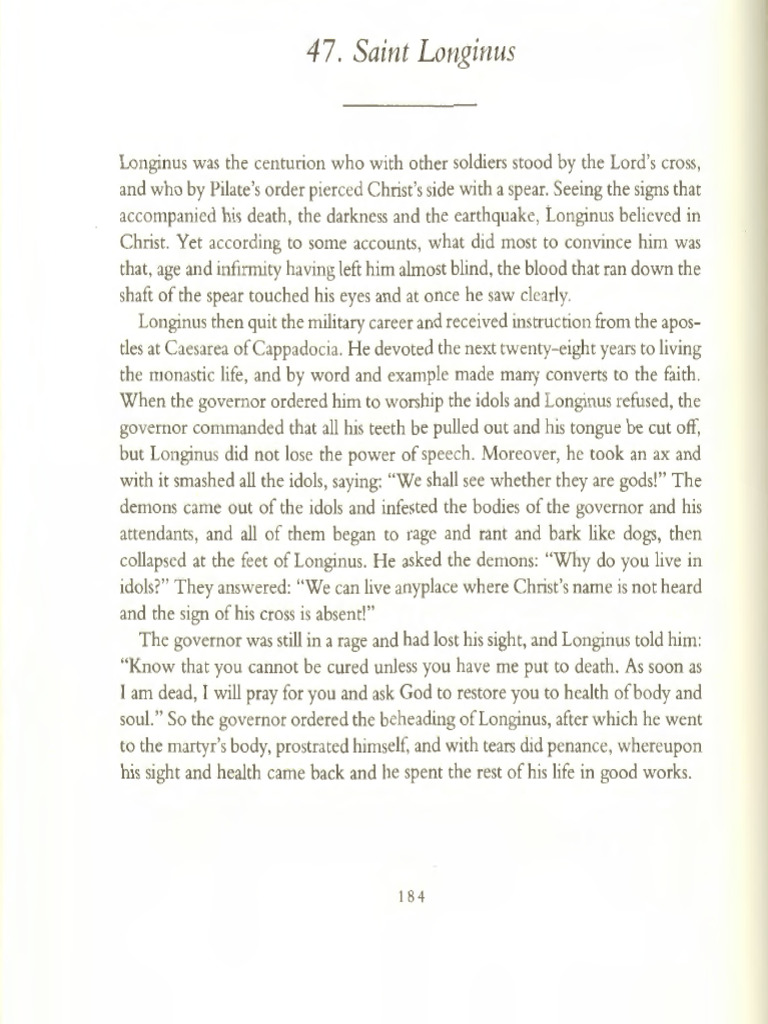 Saint Longinus: From Soldier to Martyr | PDF | Jesus | Pontius Pilate