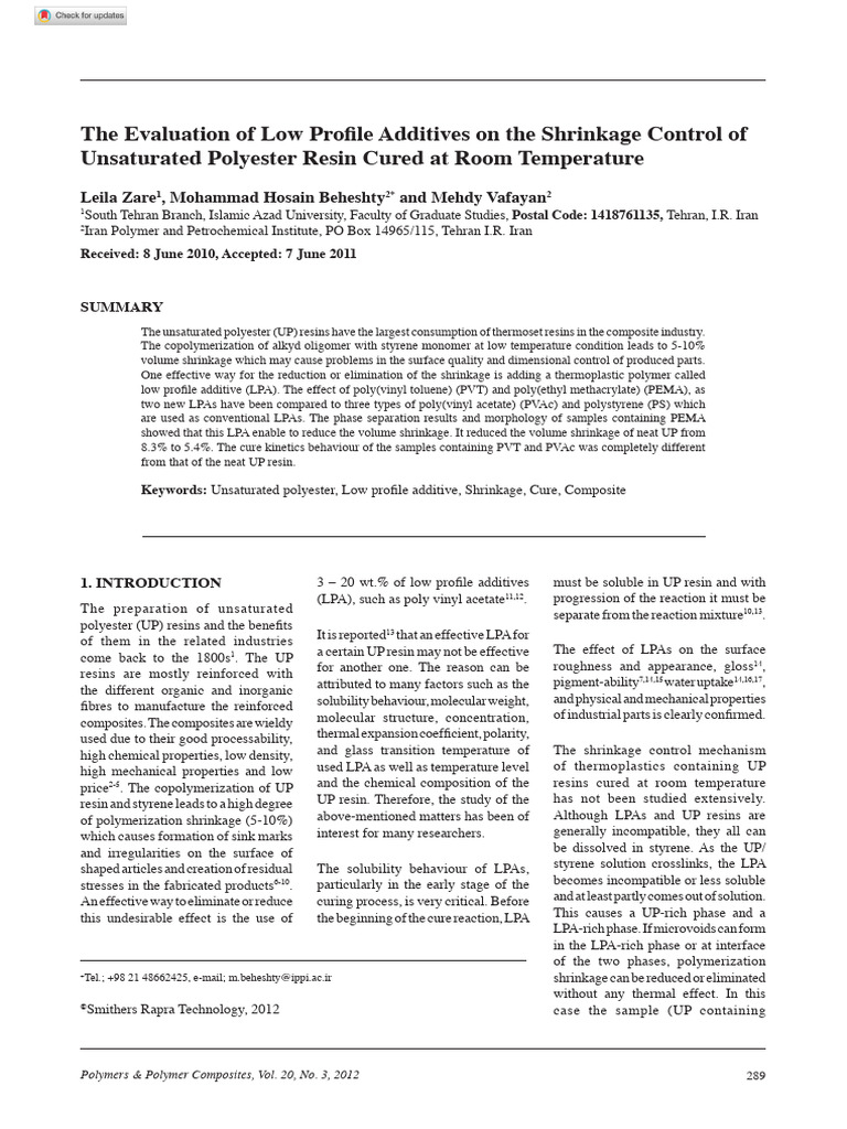 Zare Et Al 2012 The Evaluation of Low Profile Additives On The ...
