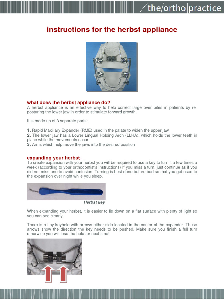 Herbst Appliance Usage Instructions | PDF | Dentistry Branches | Mouth