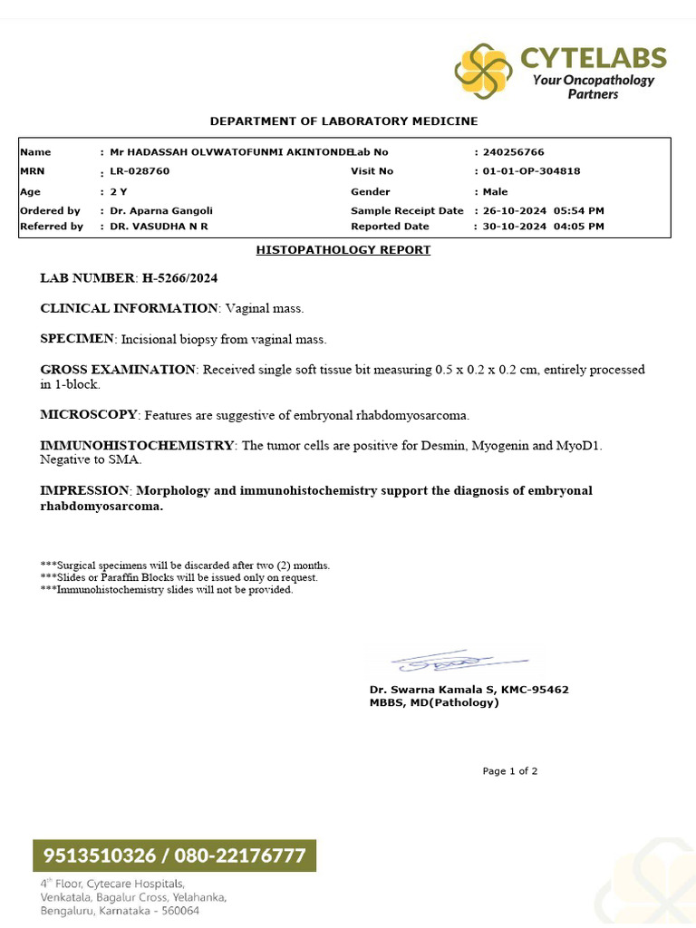 Hadassaw Biopsy Report | PDF