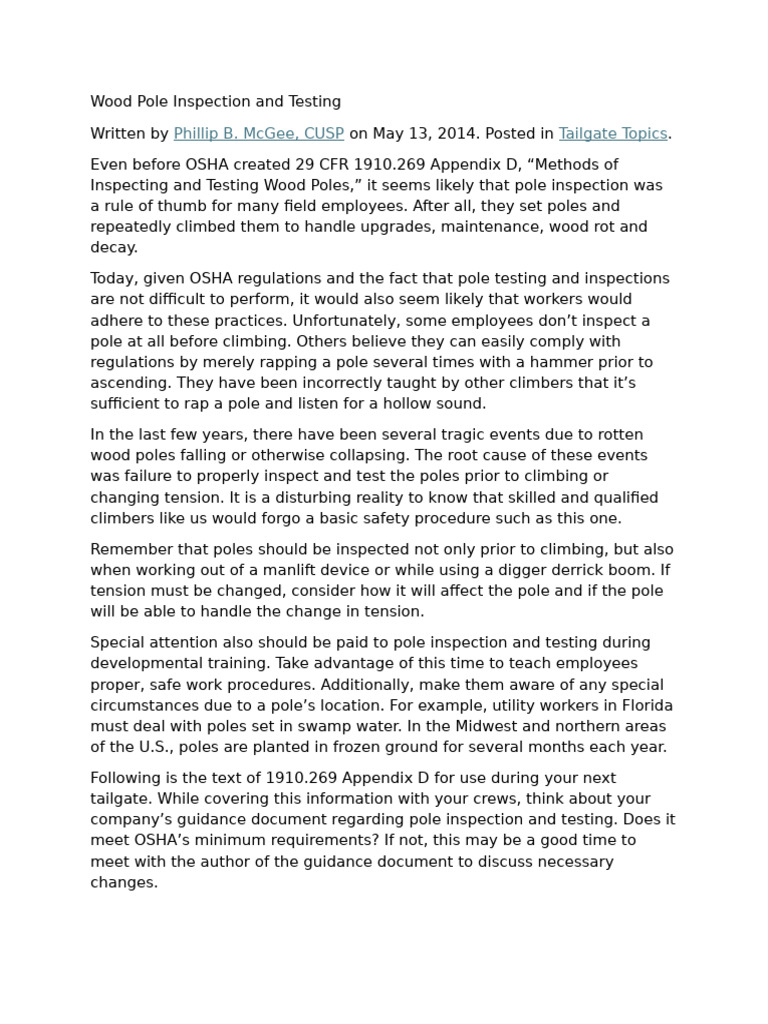 Wood Pole Inspection and Testing | PDF | Wood