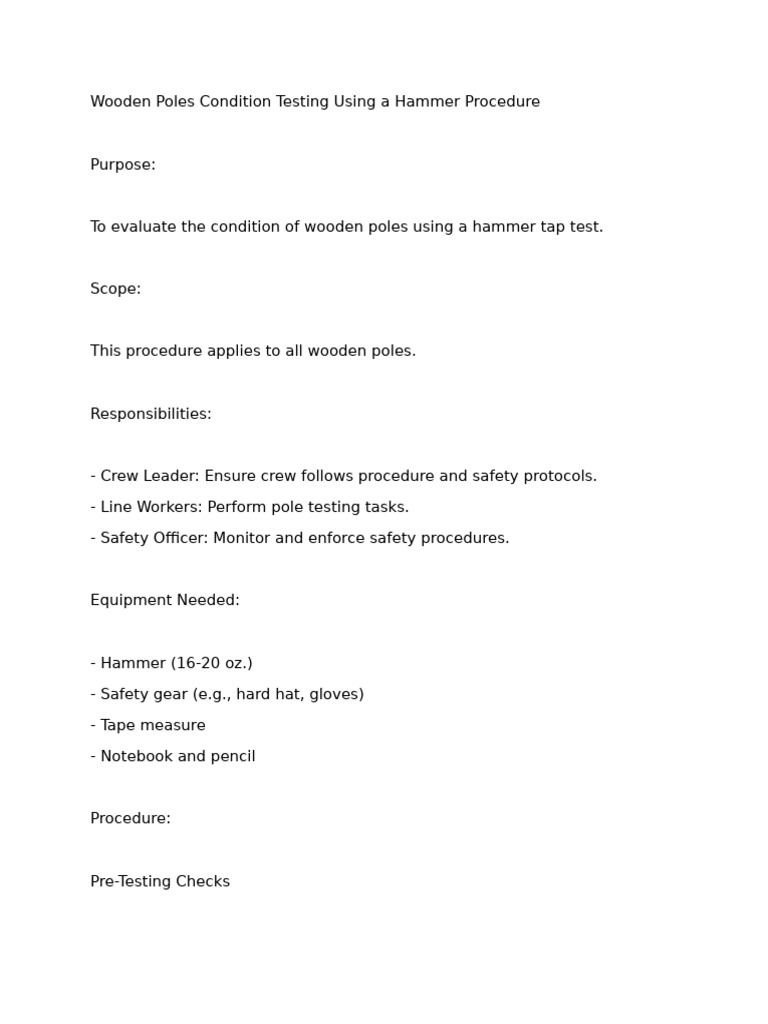 1 - Wooden Poles Condition Testing Using A Hammer Procedure | PDF