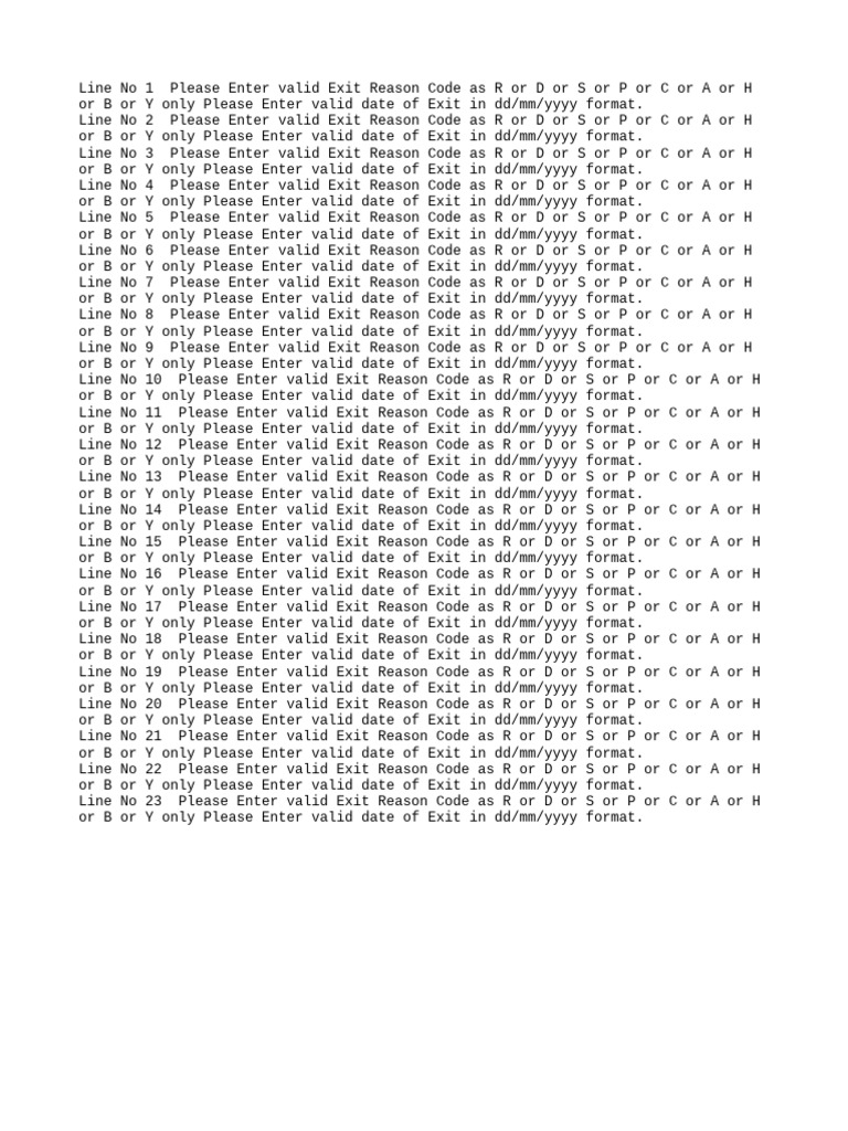 Valid Exit Reason Code Instructions | PDF