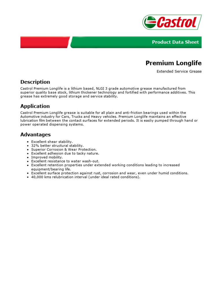 Castrol Premium Longlife Grease | PDF | Materials