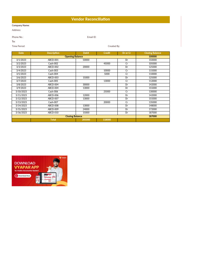 Vendor Reconcilation Format 01 | PDF