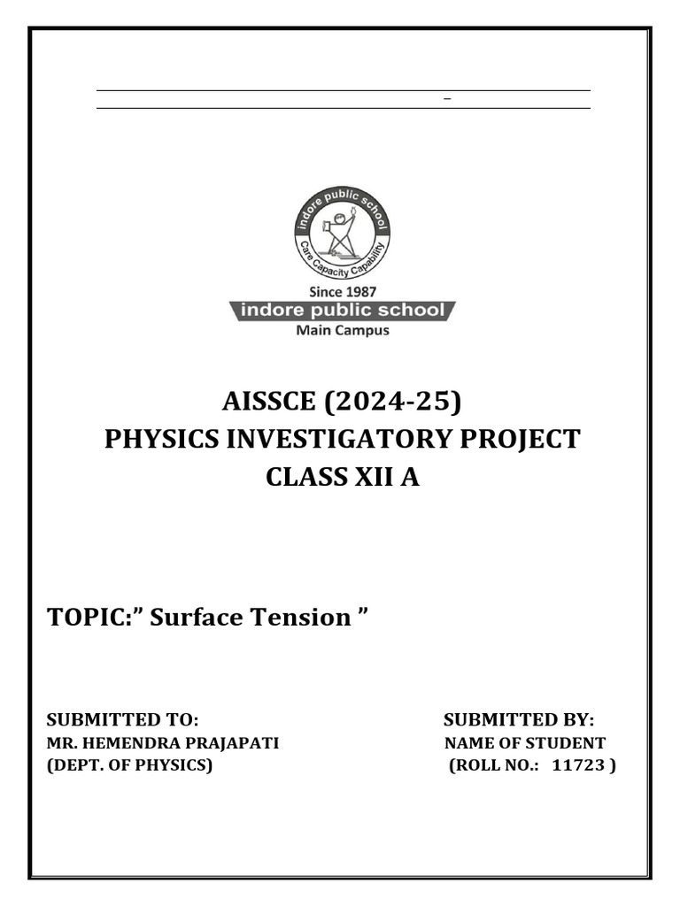 Class 12 Physics Project on Surface Tension | PDF | Surface Tension ...