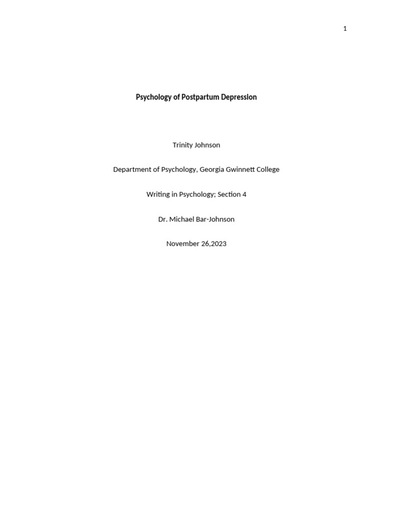 Psychology of Postpartum Depression | PDF