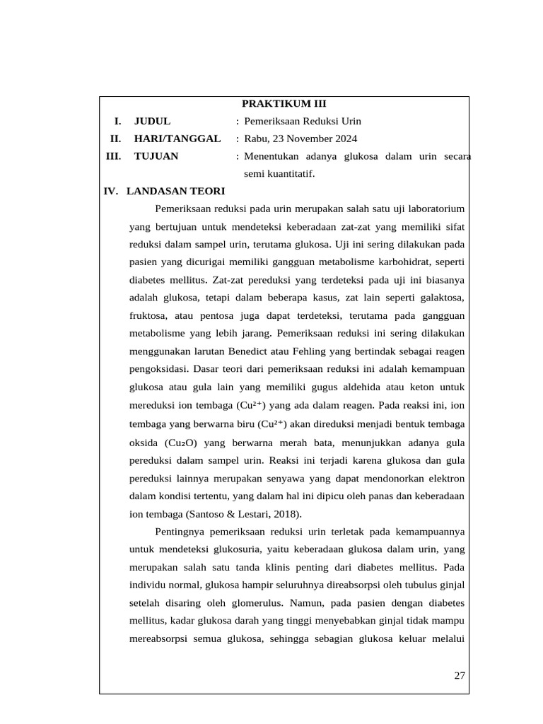 Praktikum 3 Reduksi Urin | PDF