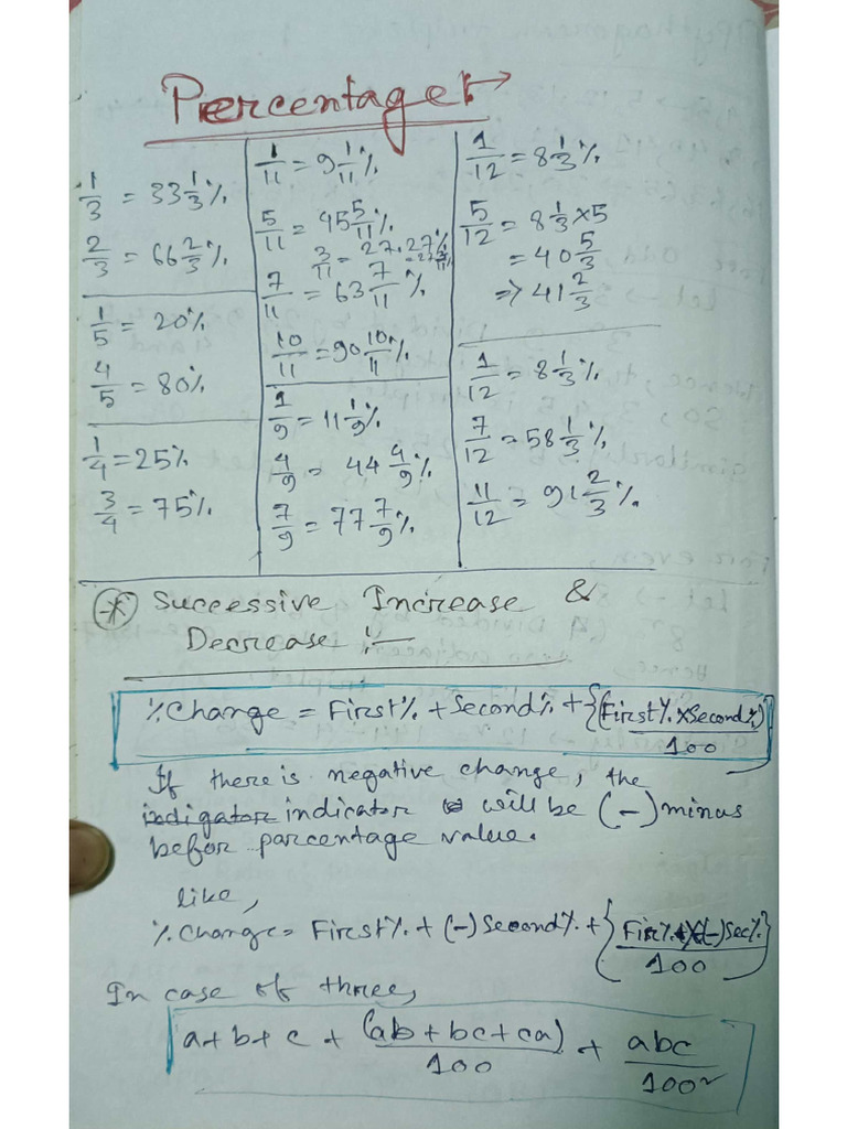 Percentage Formula Book | PDF