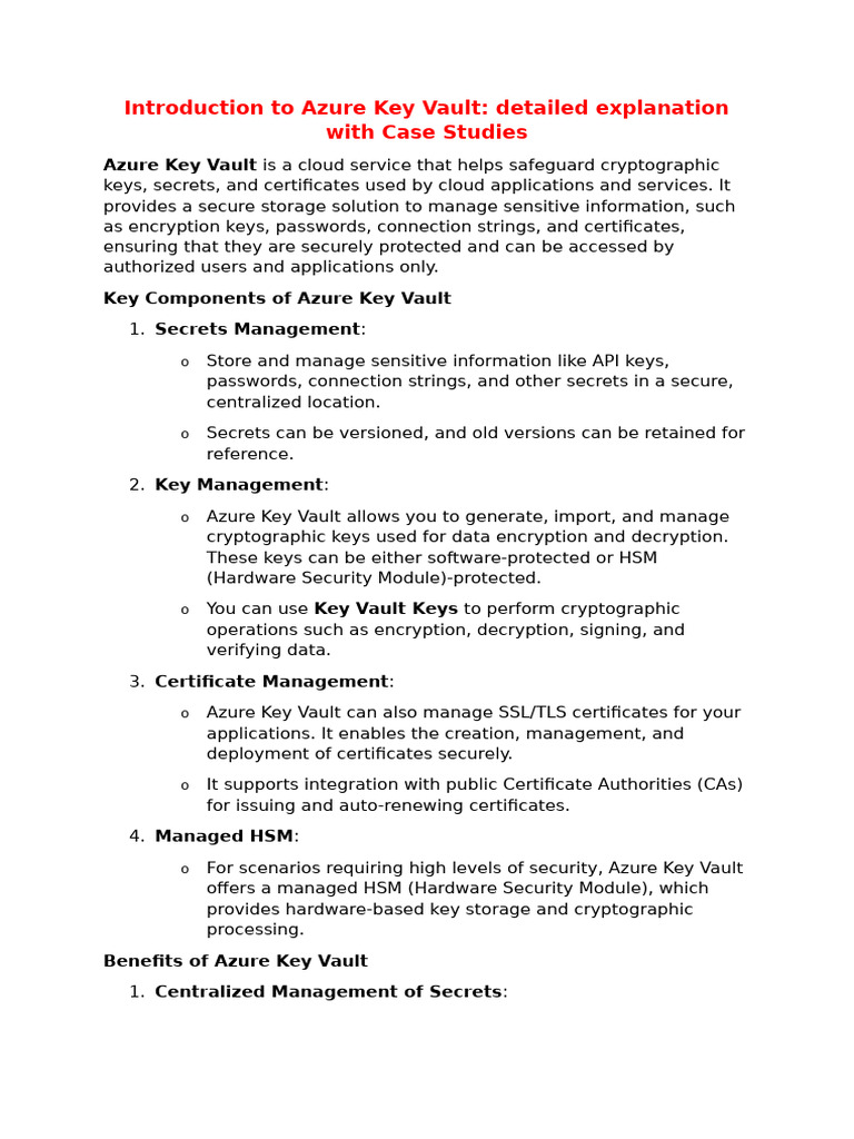 Introduction To Azure Key Vault | PDF | Key (Cryptography) | Public Key Certificate
