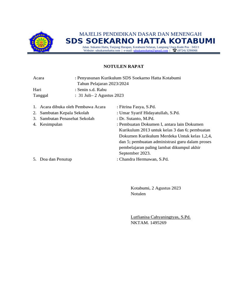 Notulen Rapat 2023 | PDF