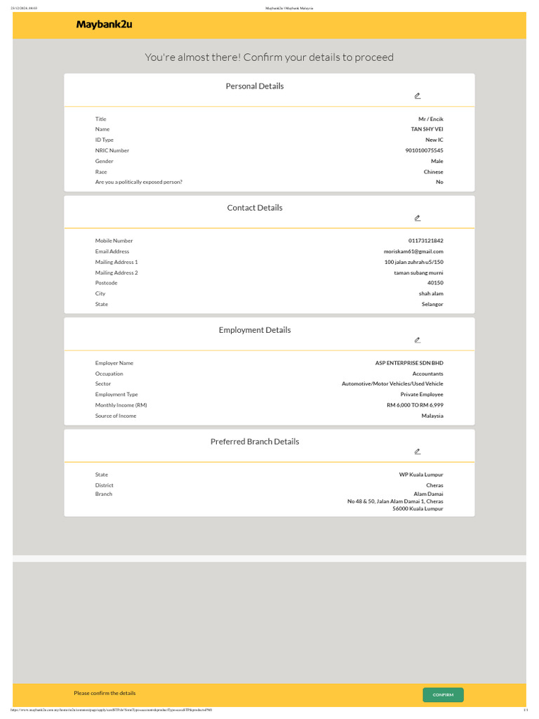 Maybank Account Application Details | PDF | Malaysia