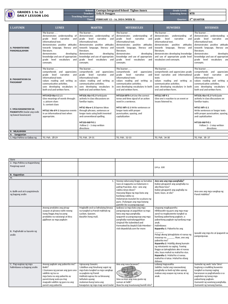 DLL - MTB 1 - Q3 - W3 | PDF