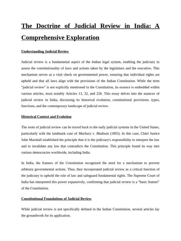 The Doctrine of Judicial Review in India | PDF | Judicial Review | Constitution