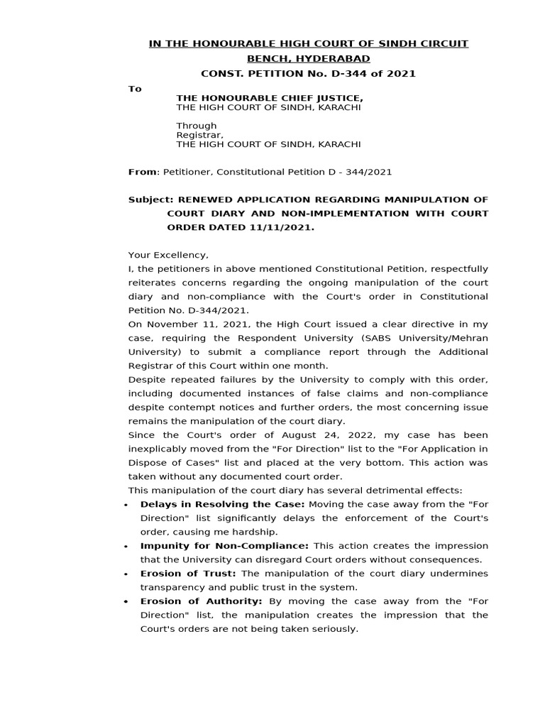 Follow up Complaint Regarding Manipulation of Court Diary | PDF | Supreme Court Of The United ...