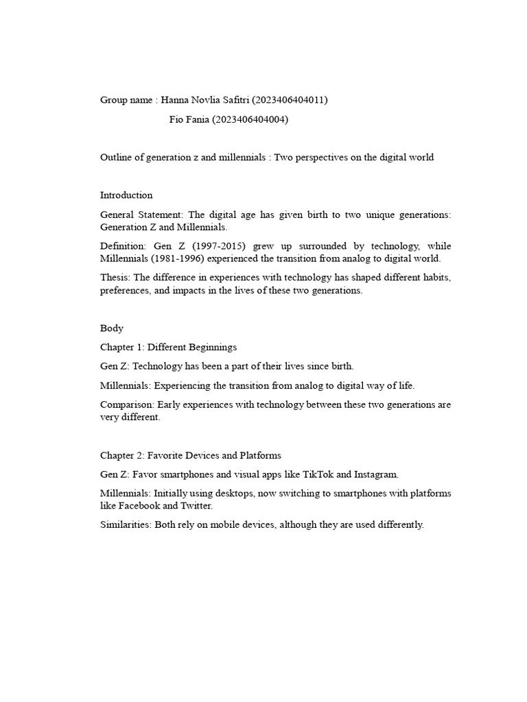 Outline Gen z & Milenial | PDF