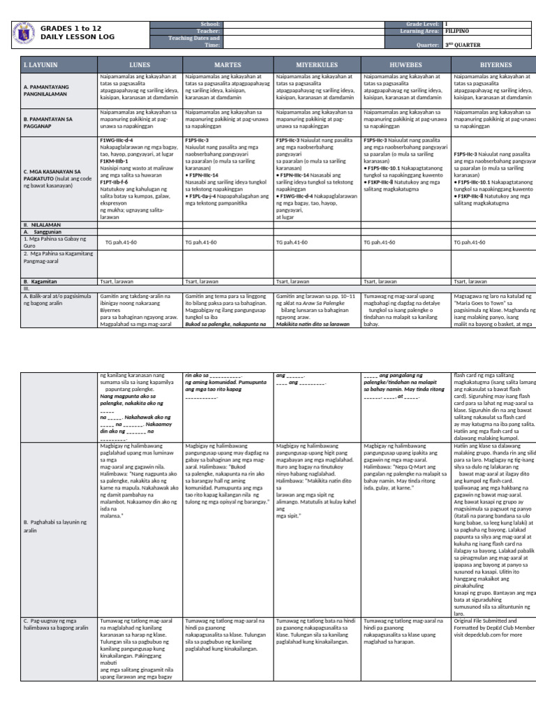 DLL - Filipino 1 - Q3 - W3 | PDF