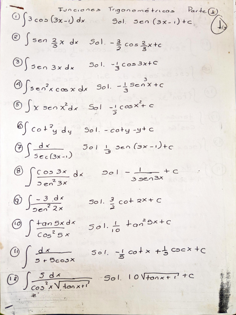 Ejercicios de integrales trigonométricas_30_10 | PDF