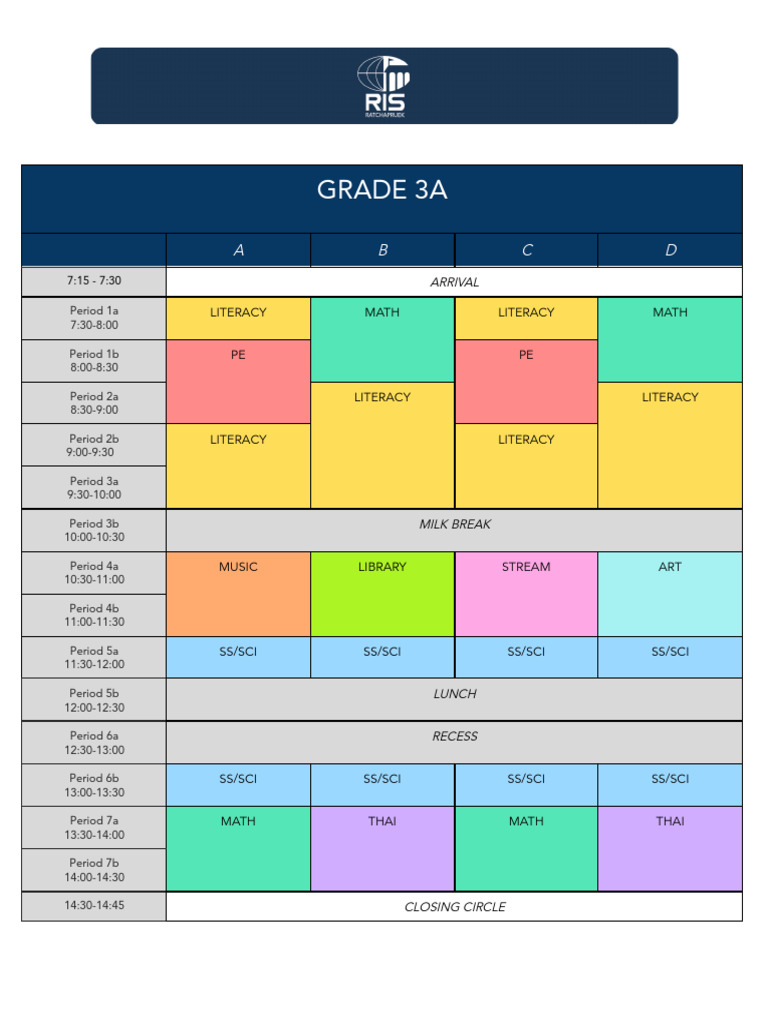 Grade 3A - Timetable Manisha | PDF