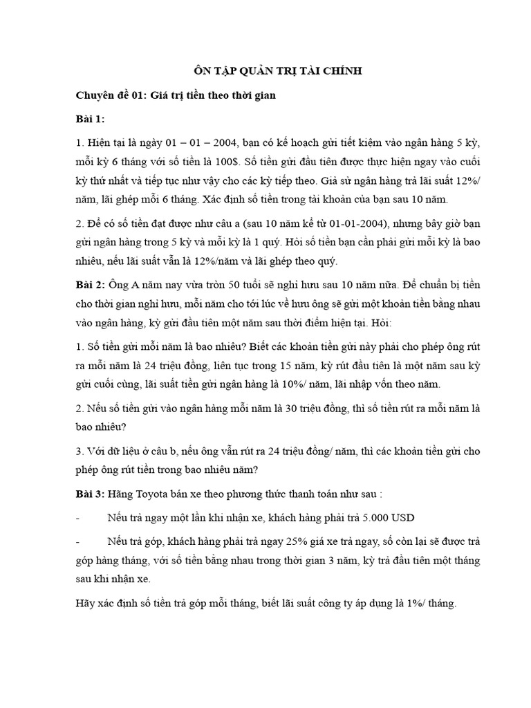 BT Ôn Tập - QTTC - 01.2025 | PDF