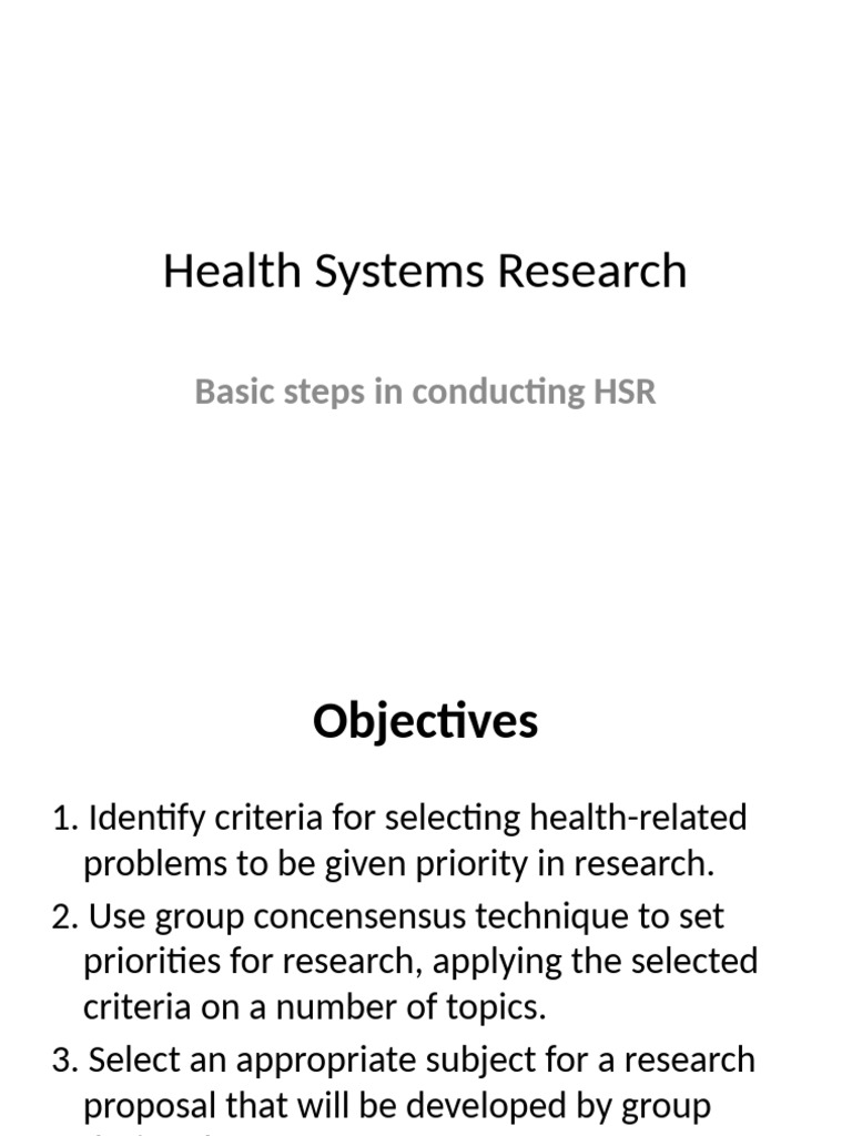 Health Systems Research: Prioritization Guide | PDF | Sanitation ...