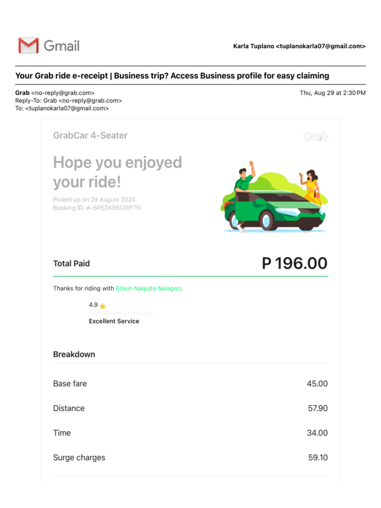 Your Grab Ride E-Receipt - Business Trip? Access Business Profile For ...