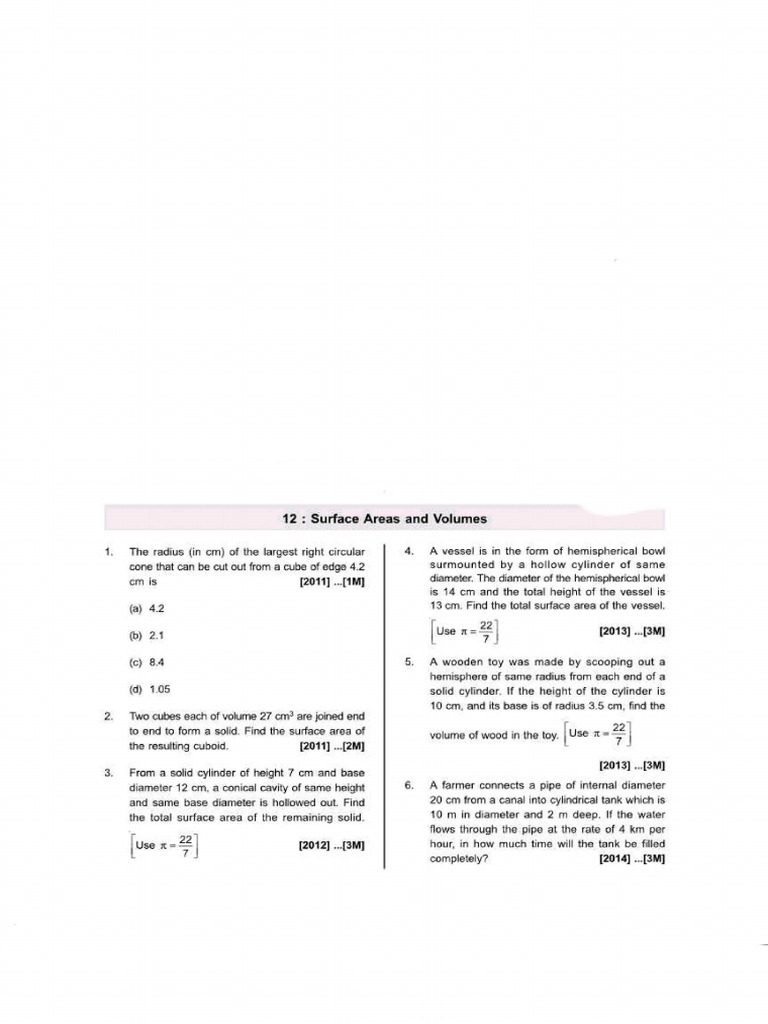 Board PYQ (2023-24) Surface Area and Volume. | PDF