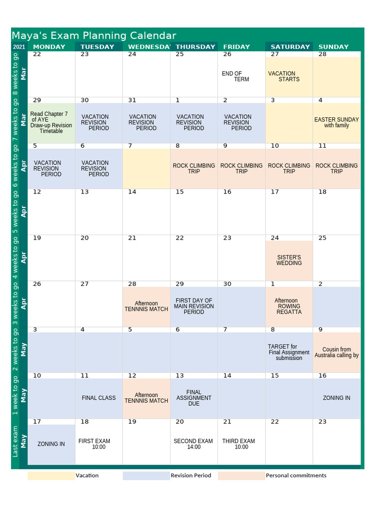 1.4 Mayas Exam Planning Calendar | PDF