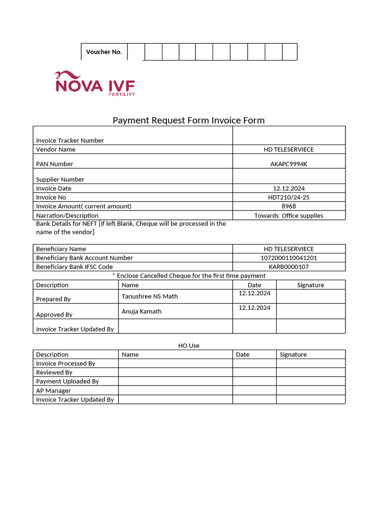 Invoice Payment Request Form Template | PDF