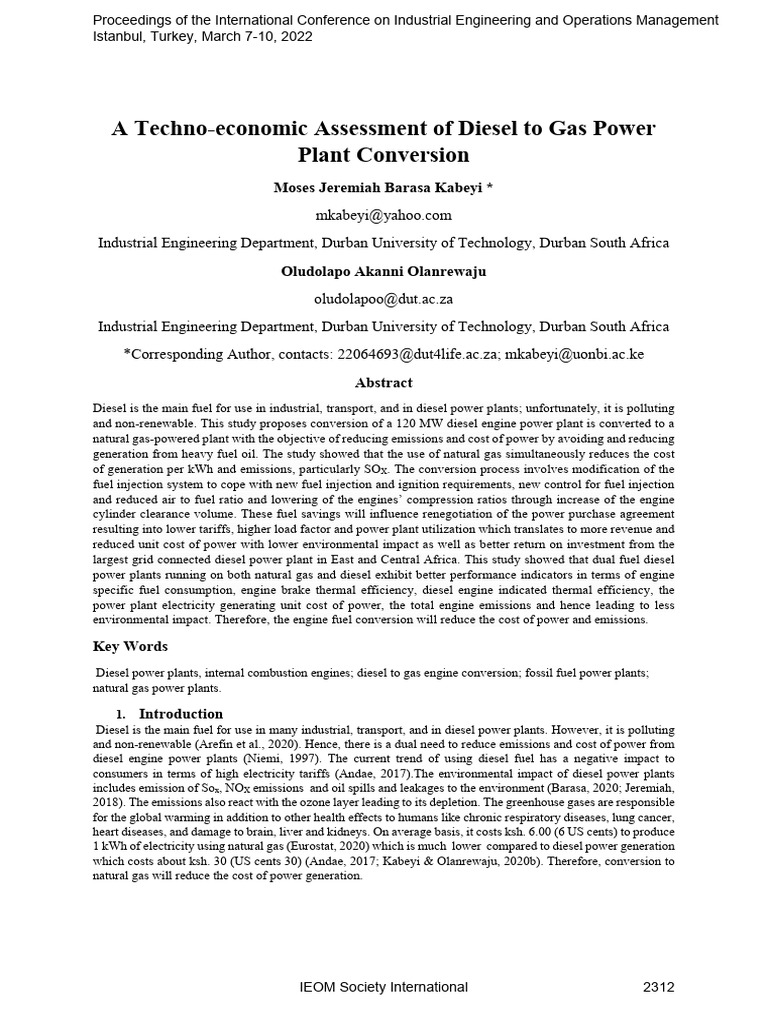 406 A Techno-Economic Assessment of Diesel To Gas Power Plant ...