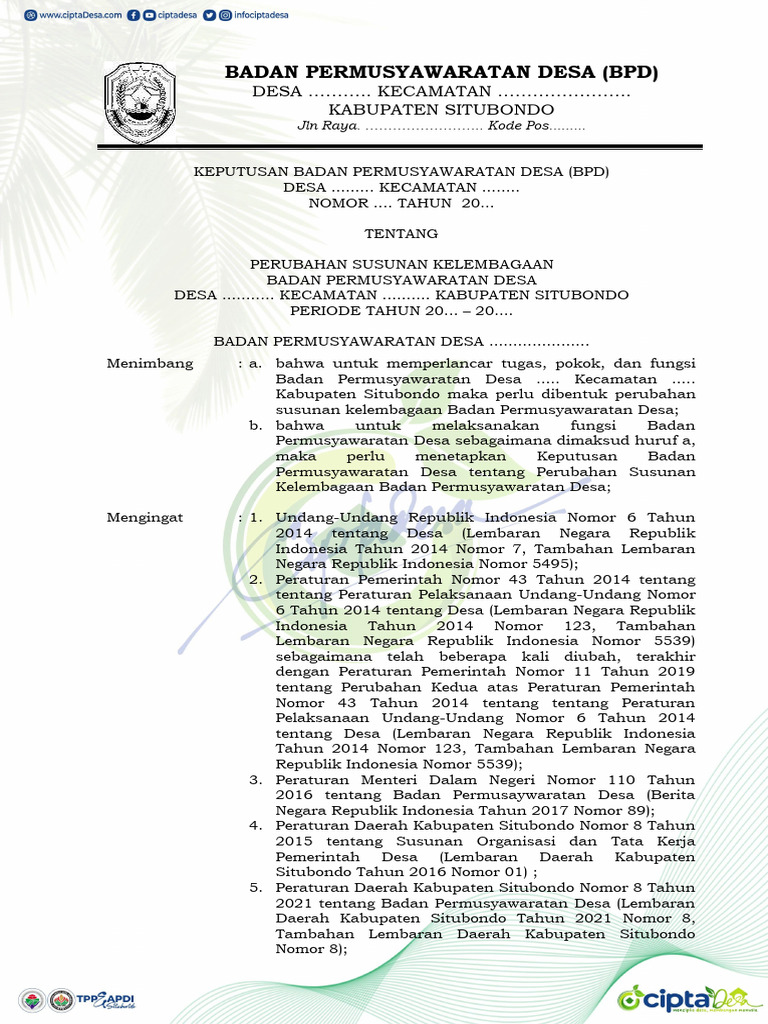 SK BPD - Perubahan Kelembagaan | PDF