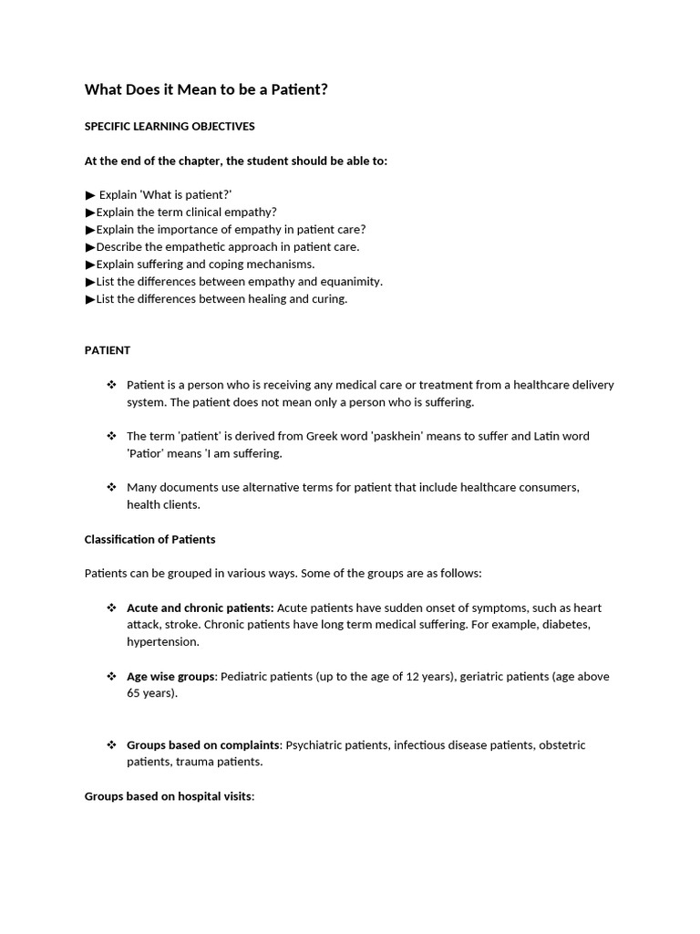 Understanding Patient Care and Empathy | PDF | Patient | Empathy
