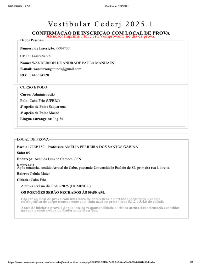 CC Cederj 2025.1 Wanderson | PDF